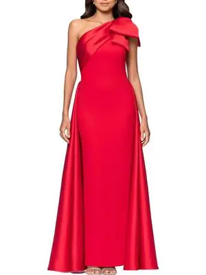 Betsy & Adam Bow One-shoulder Mikado Gown - Red