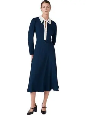 GHOST LONDON Lillian Crepe Midi Dress With Collared Neck - Navy