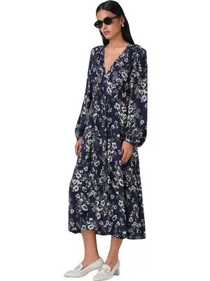 GHOST LONDON Wren Floral V-neck Midi Dress - Navy Floral