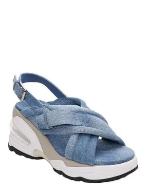 Ash Delia Denim Wedge Sandals - Dark Blue