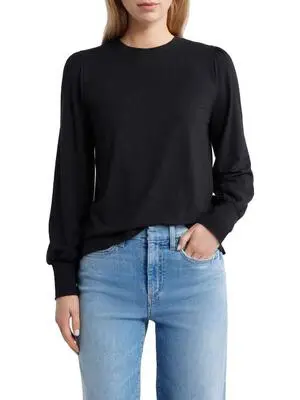 Caslon Blouson Sleeve Cotton Blend Top - Black