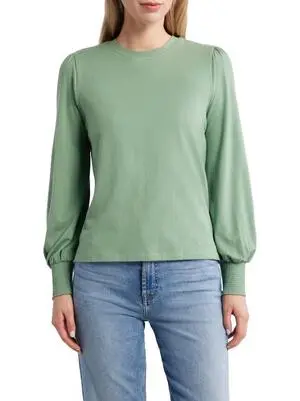 Caslon Blouson Sleeve Cotton Blend Top - Green Hedge