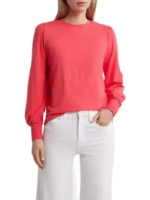 Caslon Blouson Sleeve Cotton Blend Top - Red Geranium