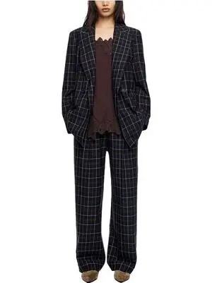 Bimba Y Lola Checked Tailored Double-breasted Jacket - Navy