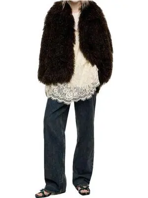 Bimba Y Lola Faux Fur Overcoat - Dark Brown