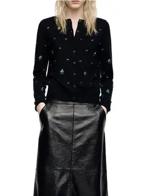Bimba Y Lola Fitted Rhinestones Cardigan - Black