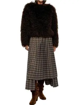 Bimba Y Lola Faux Fur Pullover Coat - Dark Brown