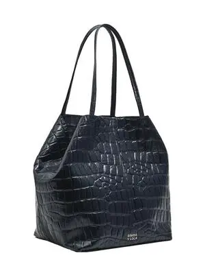 Bimba Y Lola Mock Croc Large Leather Shopper Bag - Petrol Blue
