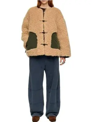 Bimba Y Lola Faux Fur Jacket With Patch Pockets - Camel