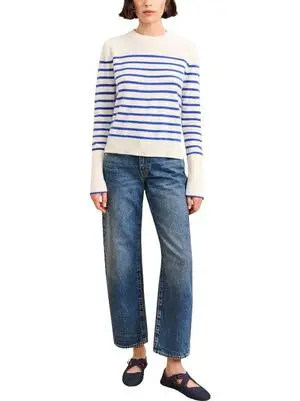LA LIGNE Lean Lines Striped Cashmere Sweater - Cream/cobalt