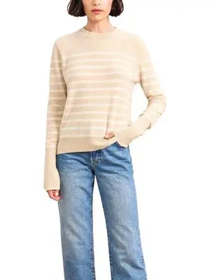 LA LIGNE Lean Lines Striped Cashmere Sweater - Tan/cream