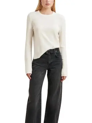 LA LIGNE Solid Lean Lines Cashmere Sweater Cream