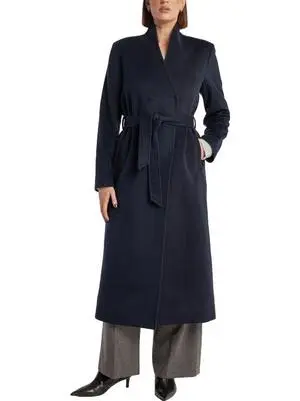 1982 Cashmere Belted Long Coat - Navy