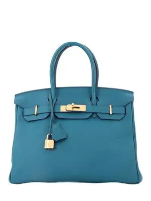 HERMES Birkin 30 Handbag Blue Togo Leather With Gold Hardware