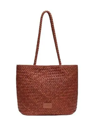 ECOTORIE Lubbock Woven Leather Tote Bag - Brandy