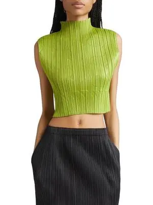 Issey Miyake Tune Pleated Crop Top - Yellow Green