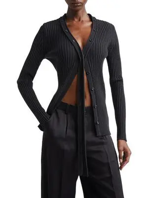AISLING CAMPS Convertible Merino Wool Rib Cardigan - Charcoal Melange