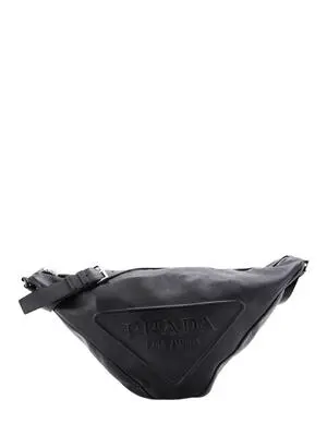 Prada Triangle Logo Zip Messenger Bag - Black