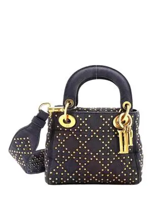 Dior Supple Lady Cannage Studded Denim Mini Tote - Blue