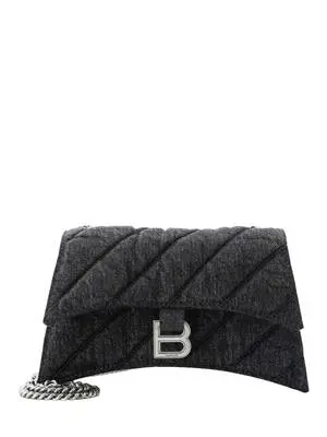 Balenciaga Crush Chain Flap Bag Quilted Denim Small - Black
