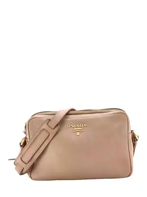 Prada Vitello Daino Double Zip Camera Crossbody Bag - Neutrals