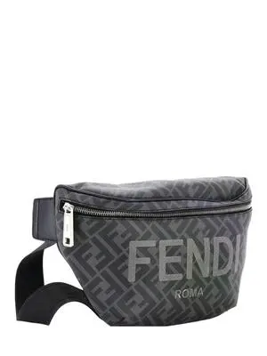 Fendi Ff 1974 Logo Waist Bag Zucca Coated Canvas - Black
