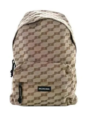 Balenciaga Signature Bb Logo Canvas Backpack - Brown