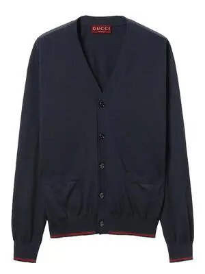 Gucci Wool Knit Cardigan With Web - Blue