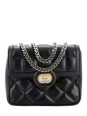 Gucci Deco Chain Flap Mini Crossbody Bag Matelasse Leather - Black