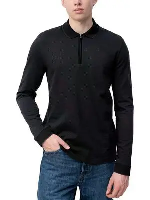 BOSS Zip Long-sleeved Polo Shirt - Black