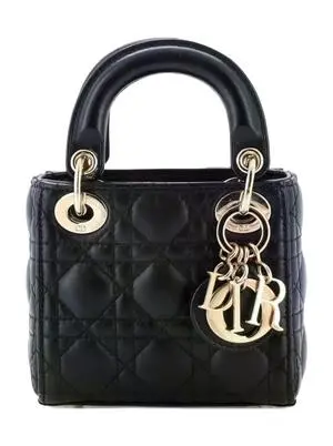 Dior Lady Cannage Quilt Lambskin Micro Shoulder Bag - Black