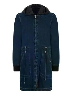 MOORER Hooded Zip-up Denim Coat - Blue