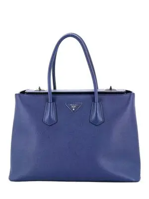 Prada Turnlock Cuir Twin Saffiano Leather Medium Tote Bag - Blue