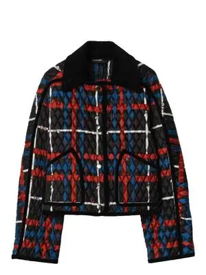 Burberry Cropped Belt Check Quilted Floriston Jacket - Petrol Blue