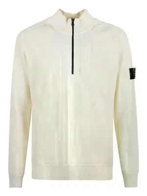 Stone Island Ribbed Zip-up Sweater - White