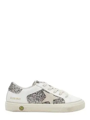 GOLDEN GOOSE May Leather Sneakers With Glitter - White