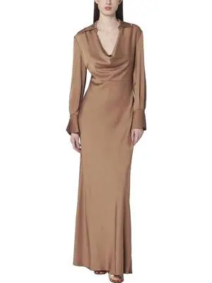Simkhai Adelle Draped Satin Dress - Brown
