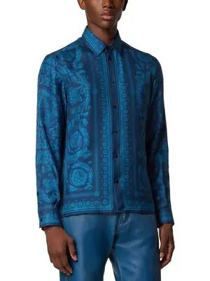 Versace Slim-fit Printed Silk Twill Shirt - Blue