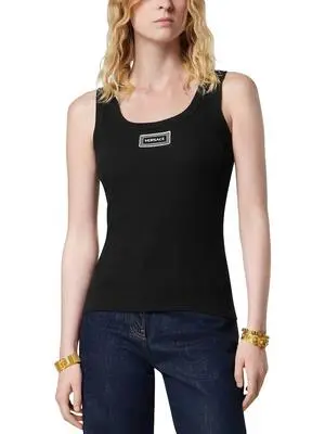 Versace Stretch Ribbed Cotton Tank Top - Black