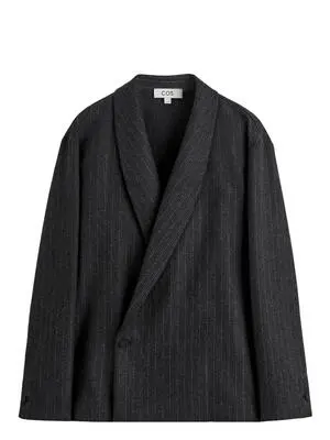 Cos Pinstriped Wool Wrap Blazer - Gray