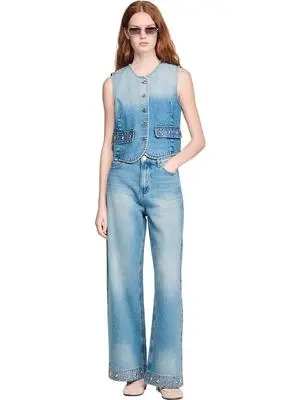 Sandro Rhinestone Straight-leg Jeans - Blue Jean