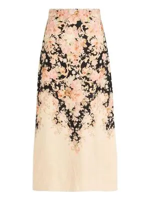 Zimmermann Floral-print Linen Maxi Skirt - Cream