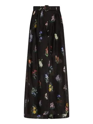 Zimmermann Pleated Floral-print Wide-leg Pants - Black