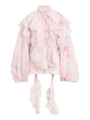 Zimmermann Floral-print Linen And Silk-blend Gauze Top - Baby Pink