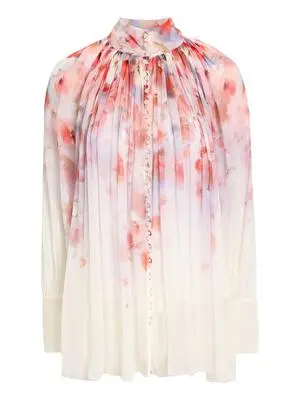 Zimmermann Gathered Floral-print Georgette Blouse - Off-white