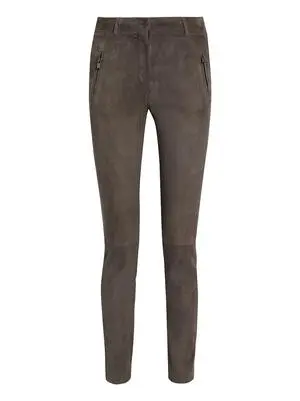 Loro Piana Slim-Leg Suede Pants Mushroom