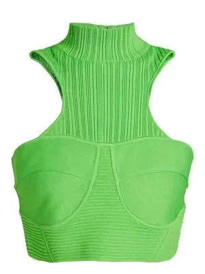 Herve Leger Cropped Ribbed-knit Bandage Top - Green