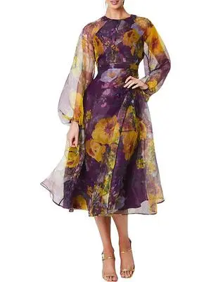 Coast Organza Puff Sleeve Midi Dress - Purple