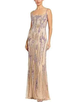 MAC DUGGAL Thin-Strap Embellished Mesh Column Gown