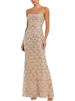 Mac Duggal Sleeveless Scoop Neck Rhinestone Embellished Gown - Silver